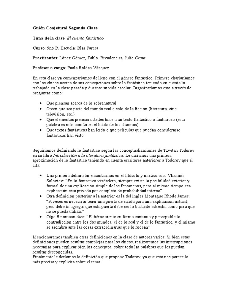 Guión Conjetural Segunda Clase | PDF | Literatura de fantasía | Fantasía