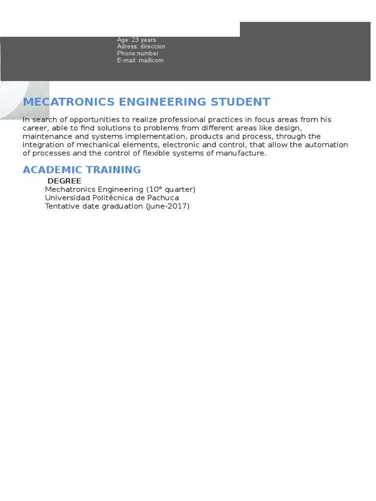 Mecatronics Engineering Student: Academic Training | PDF | Mechatronics ...