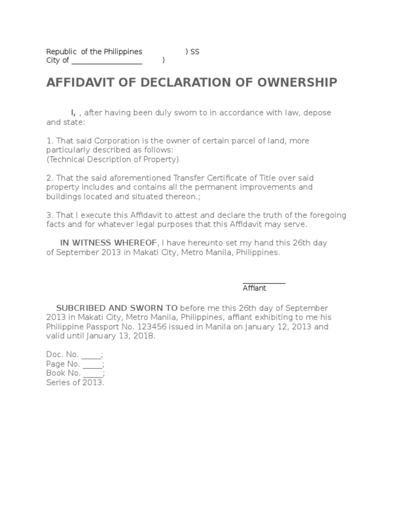 Affidavit of Ownership Declaration | PDF | Law