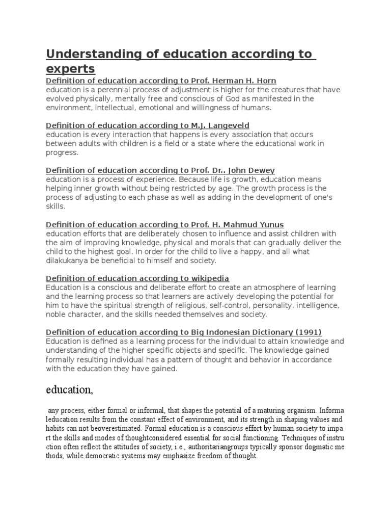 Understanding of Education According To Experts | PDF | John Dewey ...
