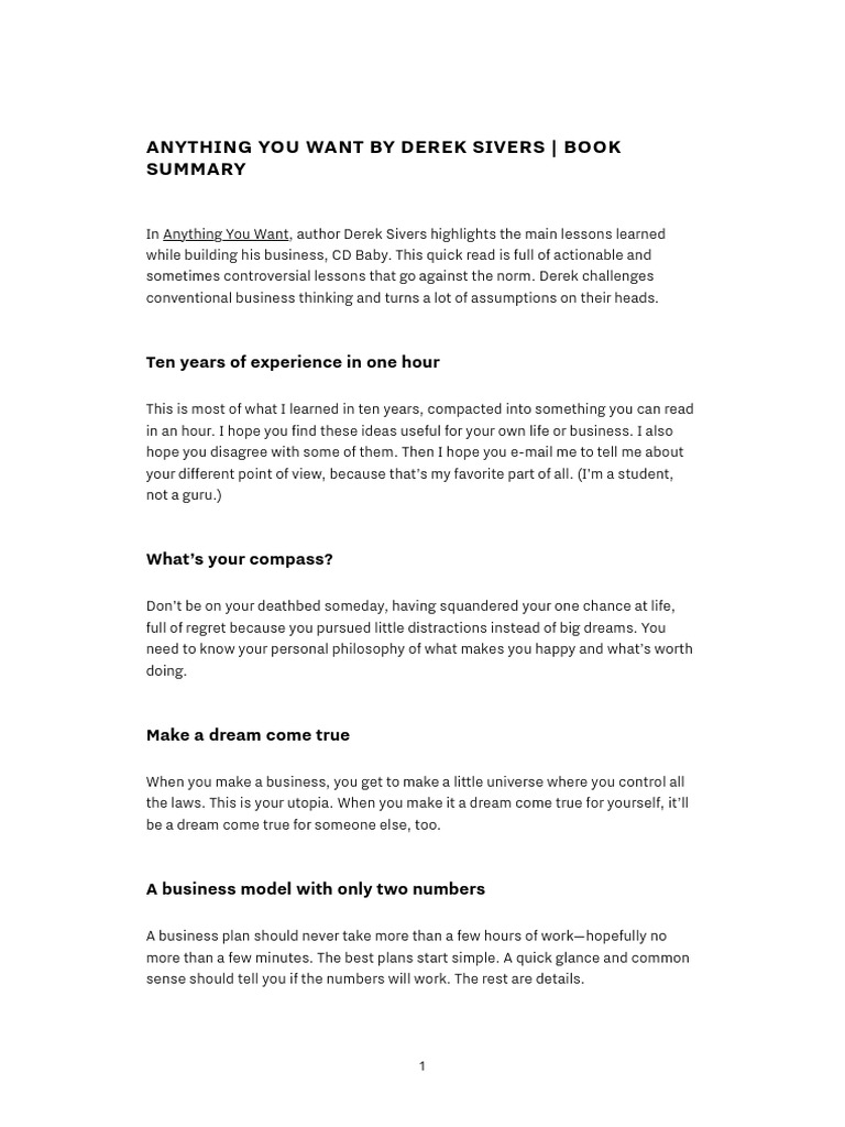 Anything You Want by Derek Sivers Book Summary | PDF