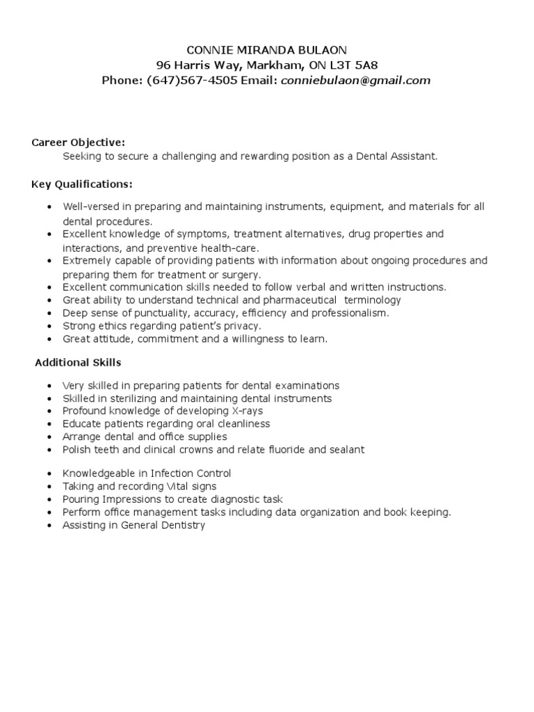 Resume Connie Bulaon | PDF | Dentist | Dentistry