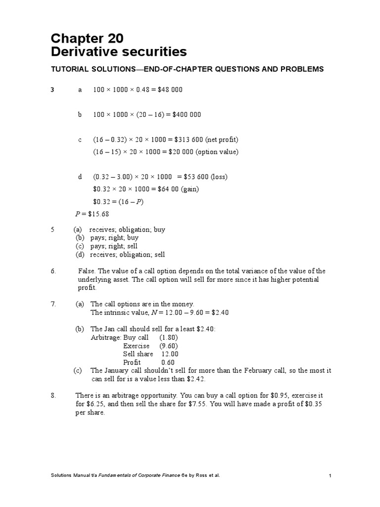Week 10 - ch20 - Solutions To Tutorial Questions | PDF Week 10 - ch20 - Solutions To Tutorial Questions | PDF