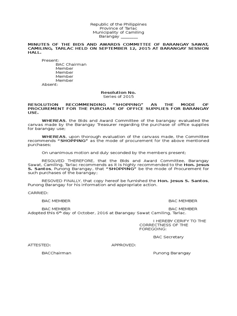 BAC Resolution (Shopping)