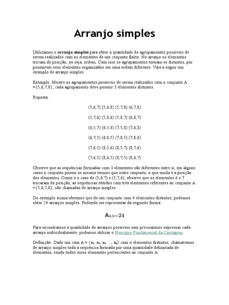 Arranjo Simples | PDF | Conjunto (Matemática) | Combinatória