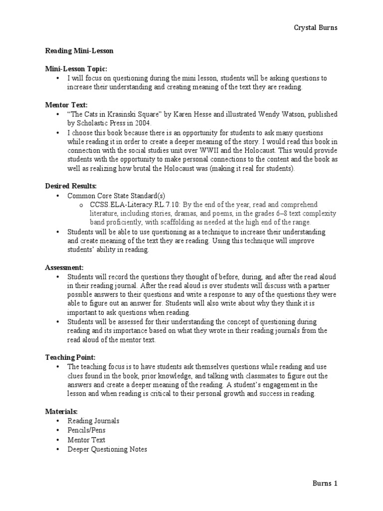 Reading Mini Lesson | PDF | Reading (Process) | Understanding