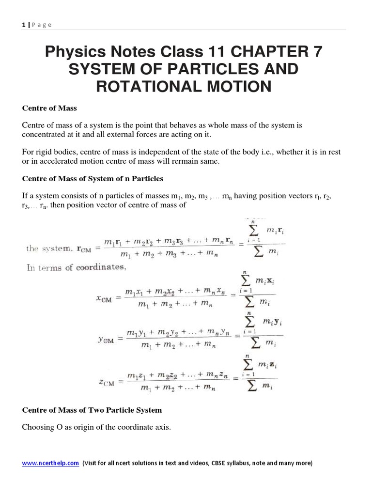 Physics Notes Class 11 Chapter 7 System of Particles and Rotational ...
