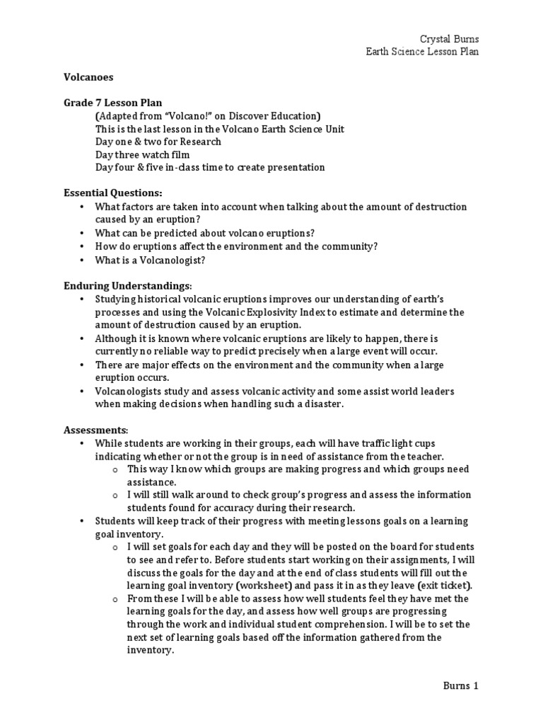 Earth Science: Volcanoes Lesson Plan | PDF | Volcano | Types Of ...