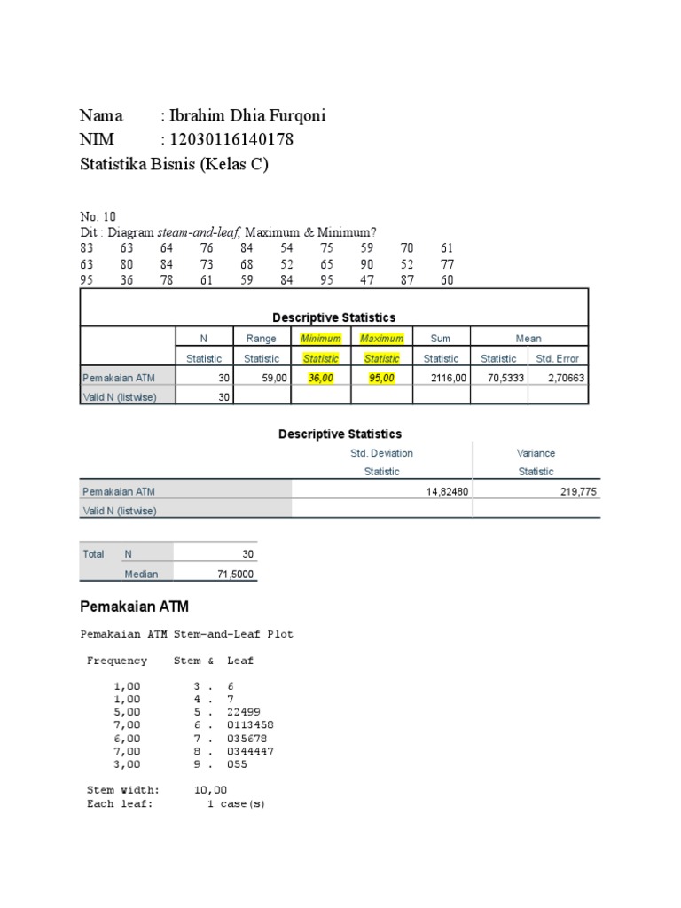 Analysis of ATM Usage Data: Descriptive Statistics, Stem-and-Leaf Plot ...