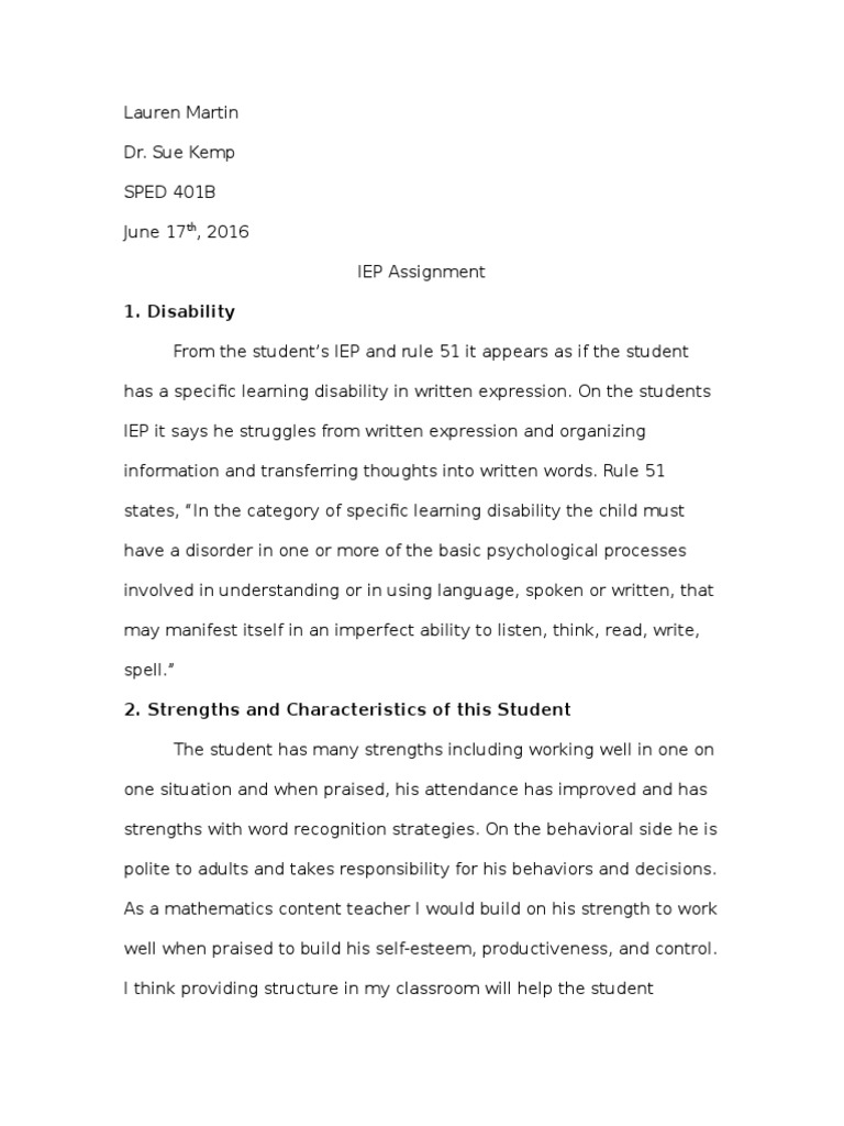 Iep Assignment | PDF | Individualized Education Program | Learning Disability