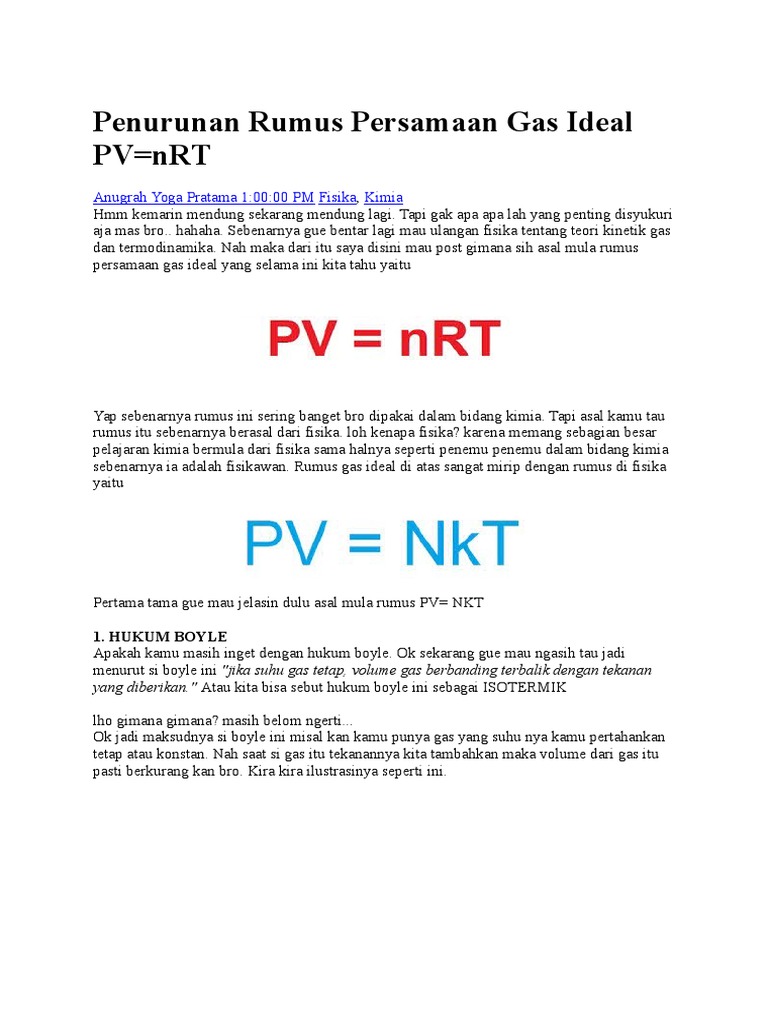 Penurunan Rumus Gas Ideal PV=nRT | PDF | Sains & Matematika
