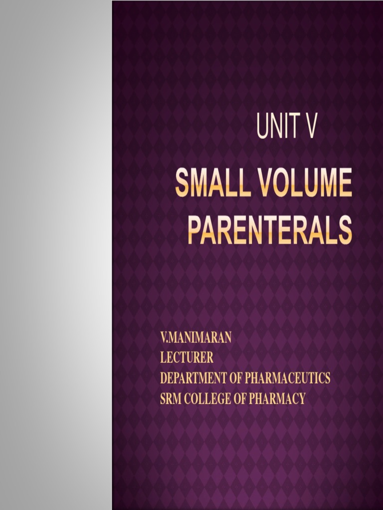 Small Volume Parenterals | PDF | Injection (Medicine) | Emulsion