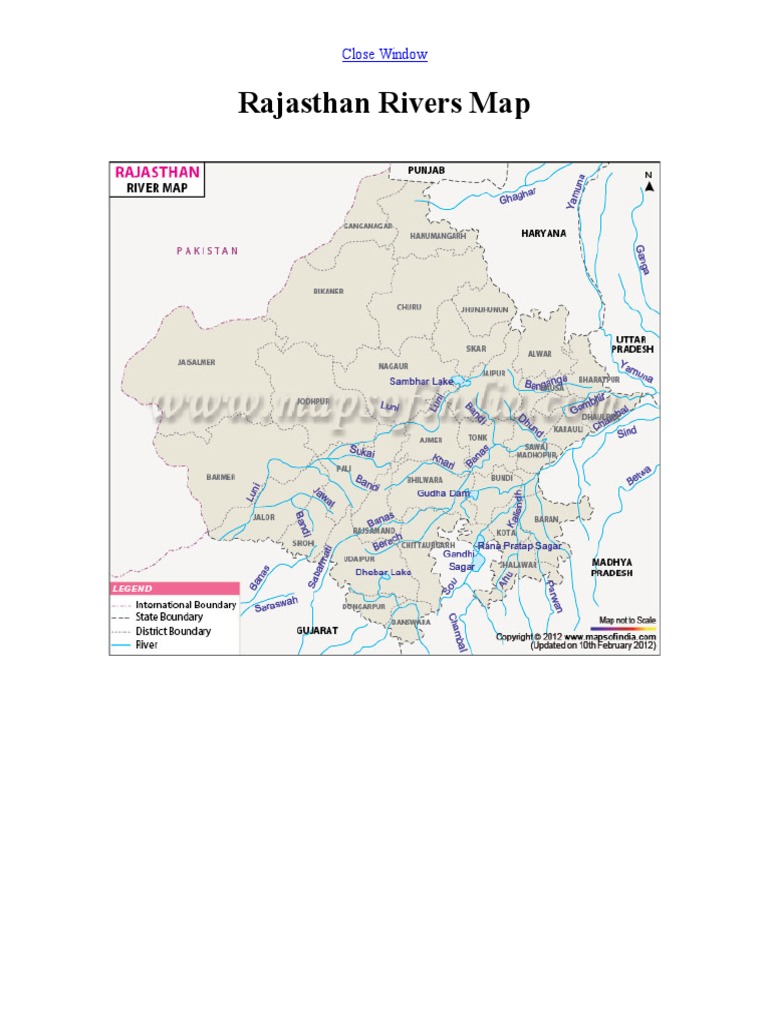 Rajasthan Rivers Map: Close Window | PDF