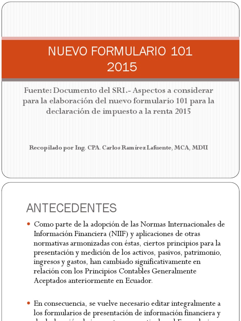 Formulario 101 Presentacion Instructor | PDF | Impuesto sobre la renta ...