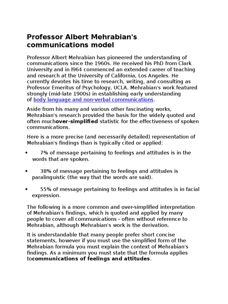 Albert Mehrabian's communications model | Communication | Cognitive Science