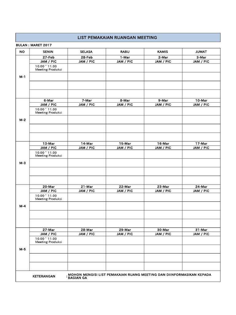 List Pemakaian Ruang Meeting | PDF