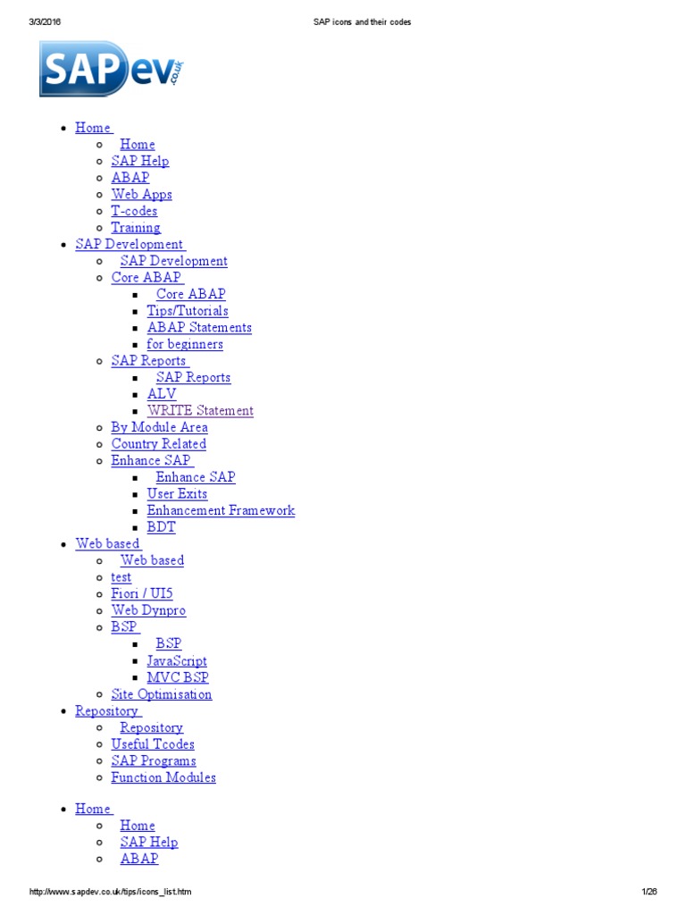 SAP Icons and Their Codes | Web Application | Icon (Computing)