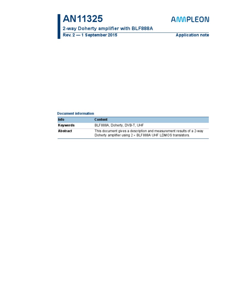 2-Way Doherty Amplifier With BLF888A | PDF | Amplifier | Electronic ...