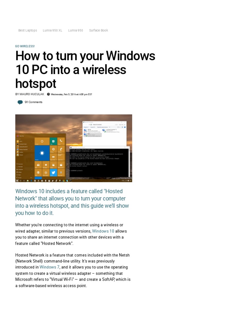 How To Turn Your Windows 10 PC Into A Wireless Hotspot - Windows ...