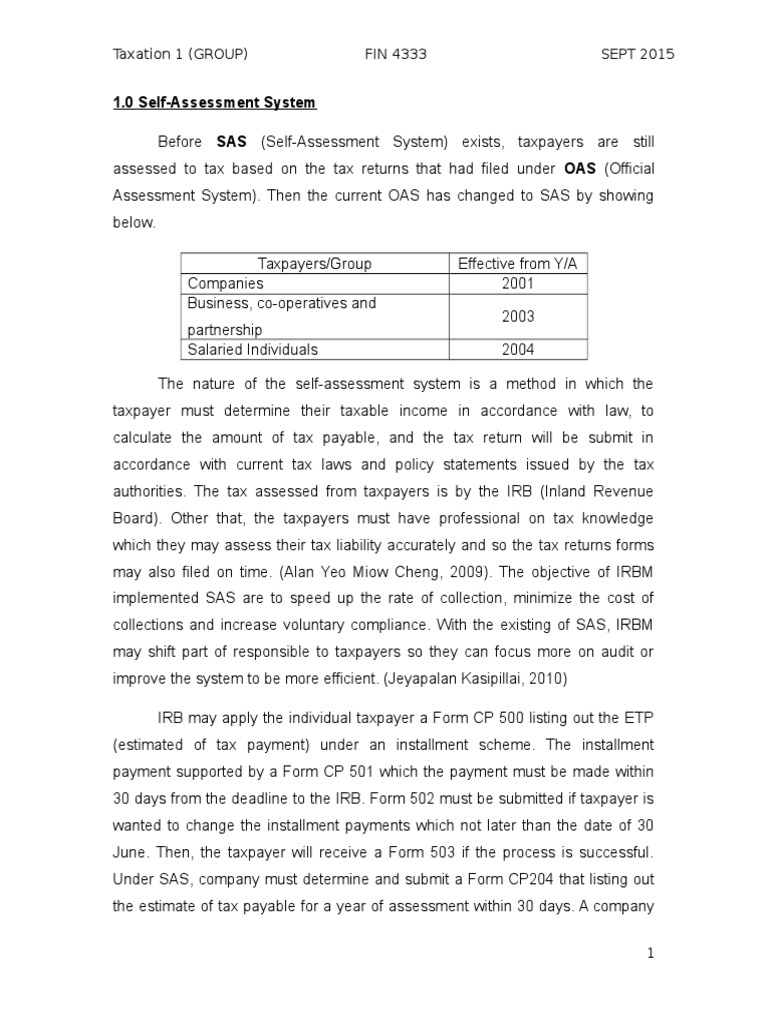 Taxation - Self-Assessment System | PDF | Tax Return (United States ...