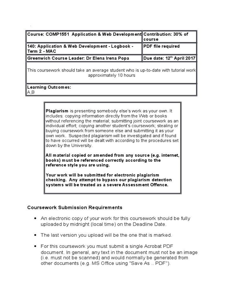 Coursework Submission Requirements | PDF