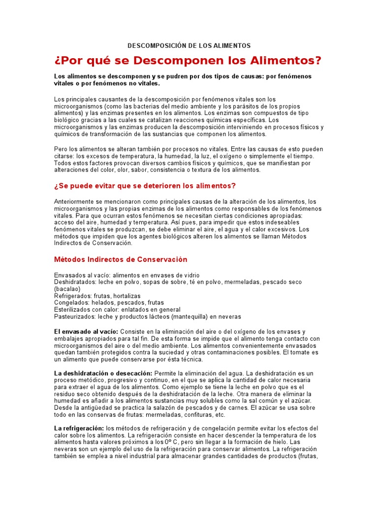 Por Qué Se Descomponen Los Alimentos | PDF | Descomposición | Alimentos