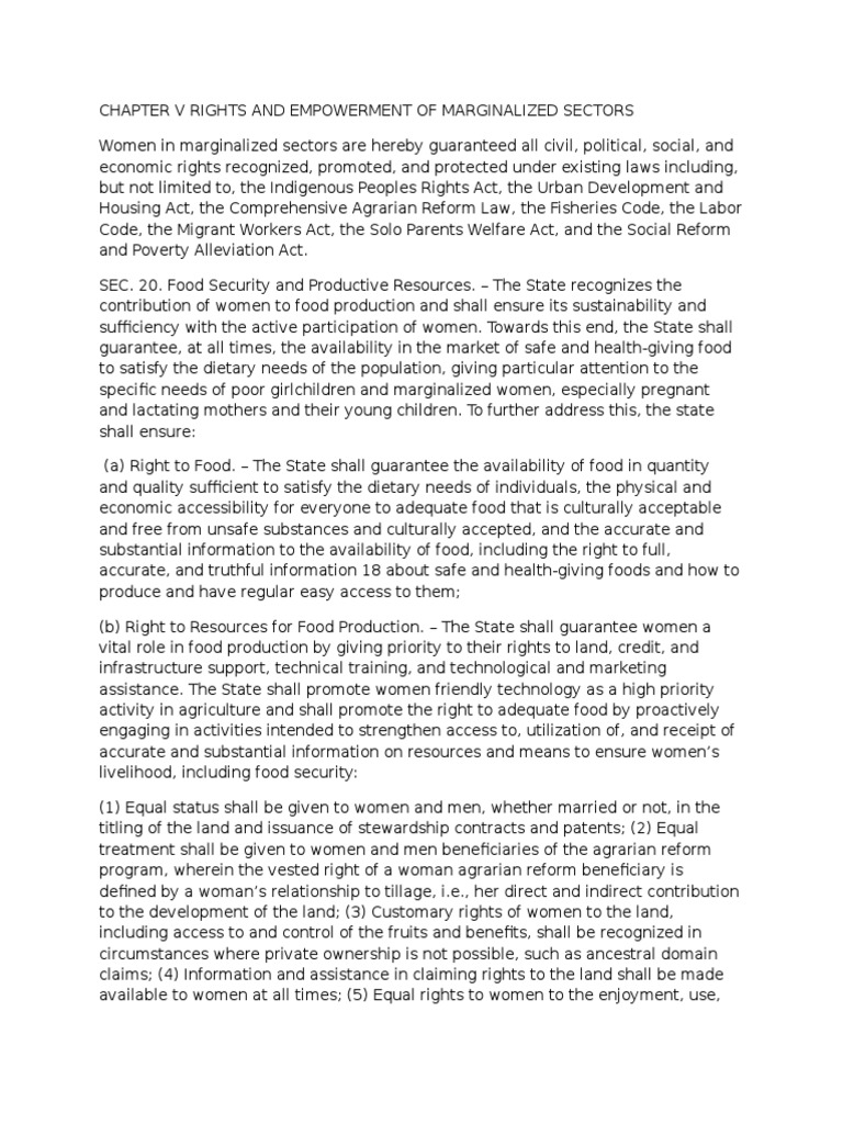 Chapter v Rights and Empowerment of Marginalized Sectors | Social ...
