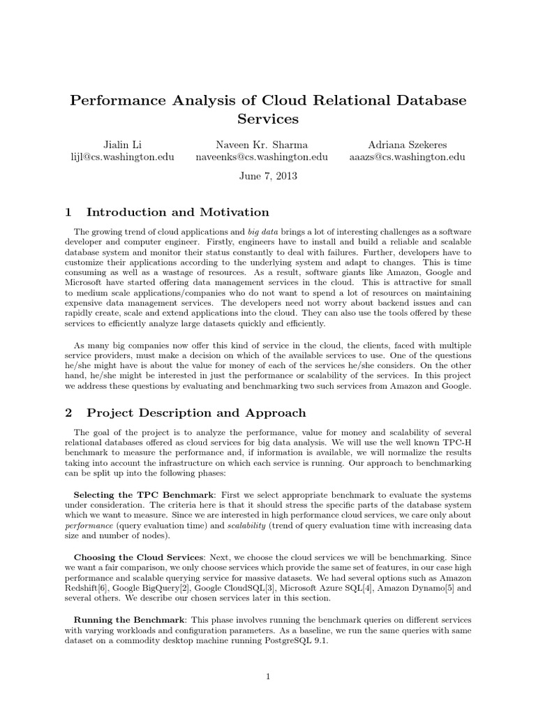 Performance Analysis and Comparison of Cloud Relational Database ...