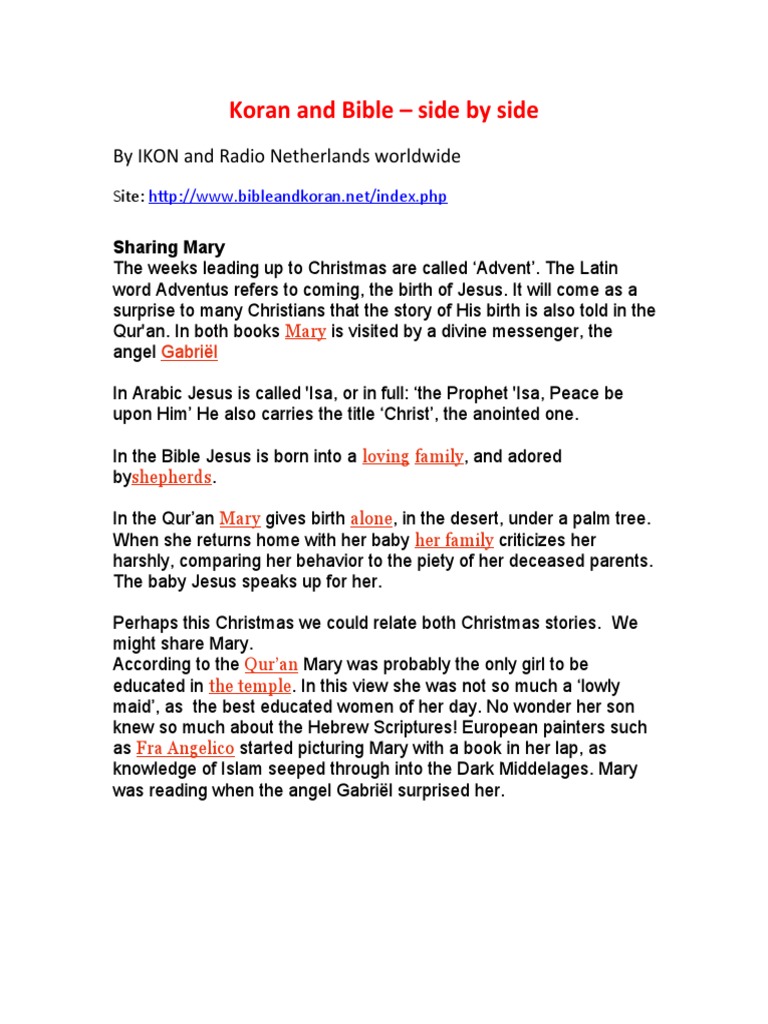 Koran and Bible Side by Side | PDF | Jesus | Prophets And Messengers In ...