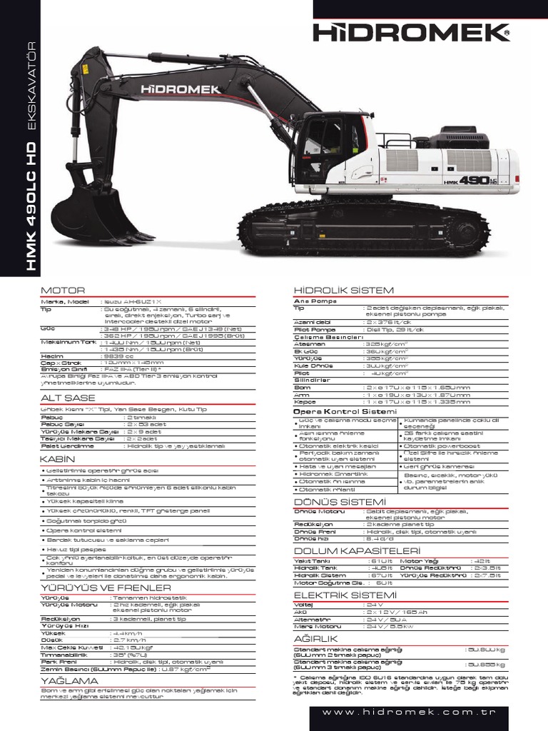 Excavator Cu Șenile Hidromek HMK 490 LC HD | PDF