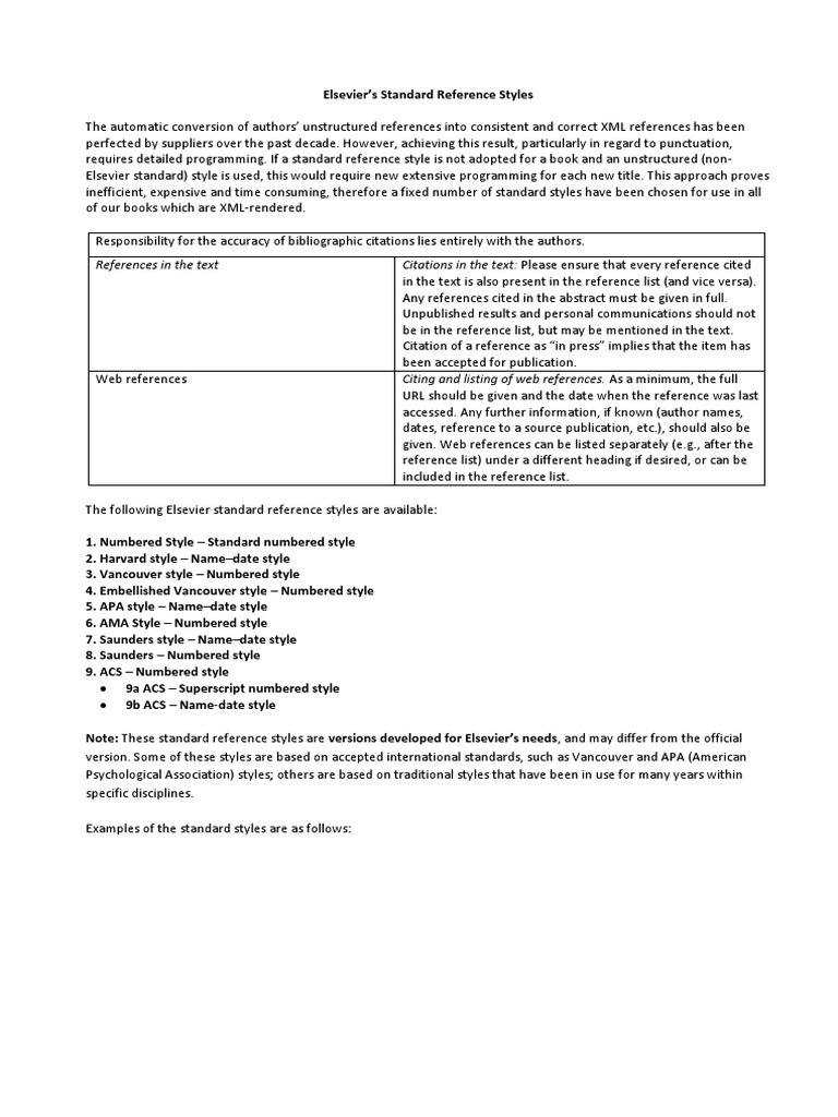 Elsevier Standard Reference Styles PDF | PDF | Citation | Nature
