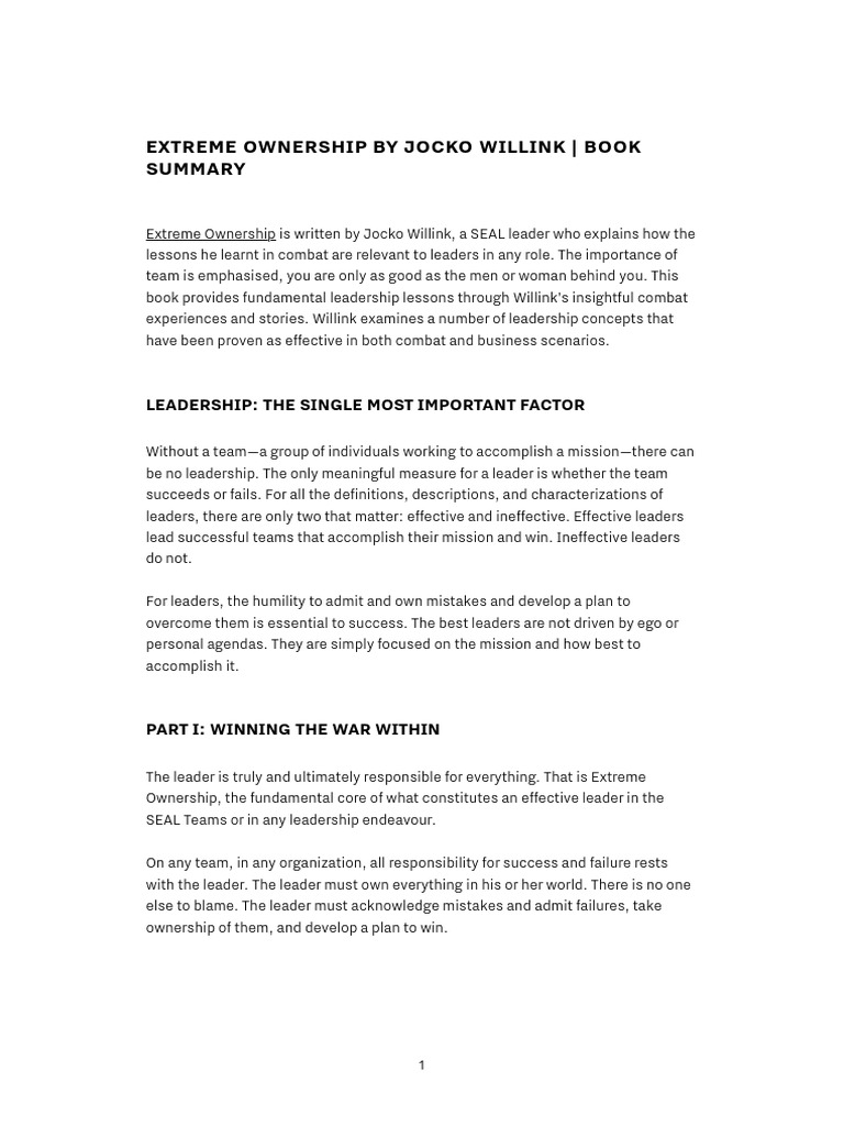 Extreme Ownership Book Summary | PDF | Situation Awareness | Leadership
