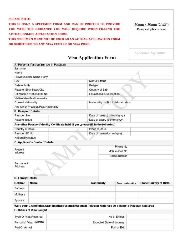 Sample Copy Application Form 150116 | PDF | Travel Visa | Passport