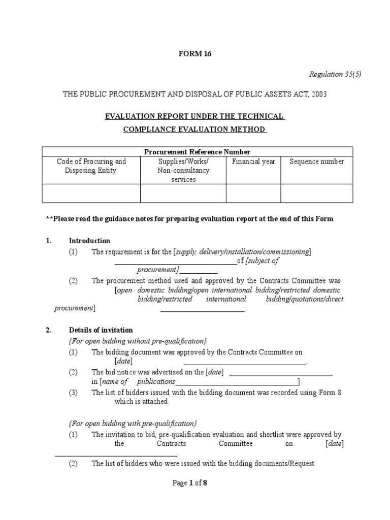 Bids Evaluation Form | PDF | Addendum | Procurement
