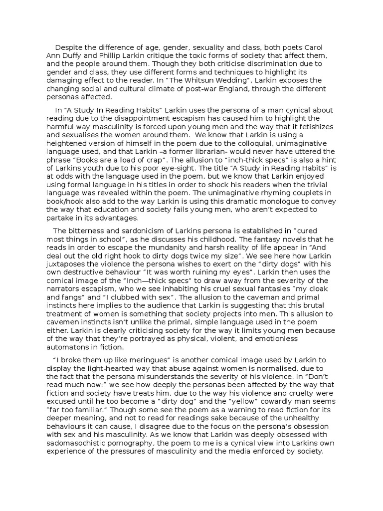 Duffy V Larkin | PDF | Poetry | Violence