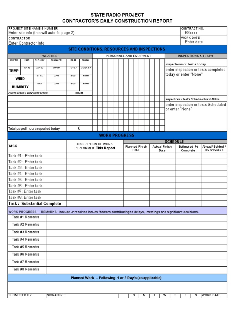 State Radio Project Contractor'S Daily Construction Report: Site ...