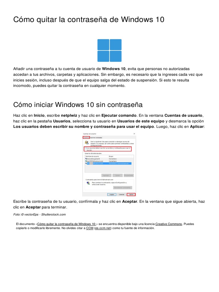 Como Quitar La Contrasena de Windows 10 | PDF | Informática