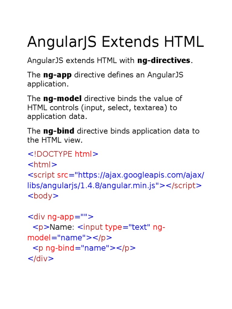 AngularJS Extends HTML | PDF | Angular Js | Web Development AngularJS Extends HTML | PDF | Angular Js | Web Development