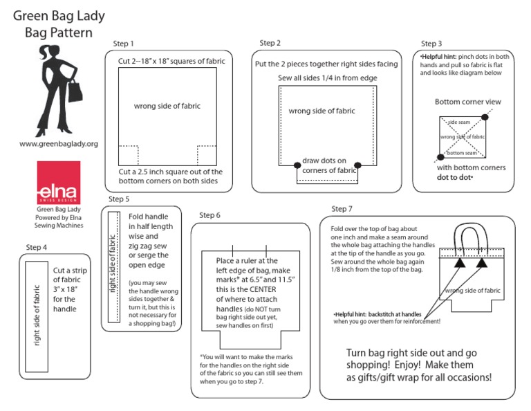 Green Bag Lady Tote Pattern Guide | PDF | Seam (Sewing) | Sewing