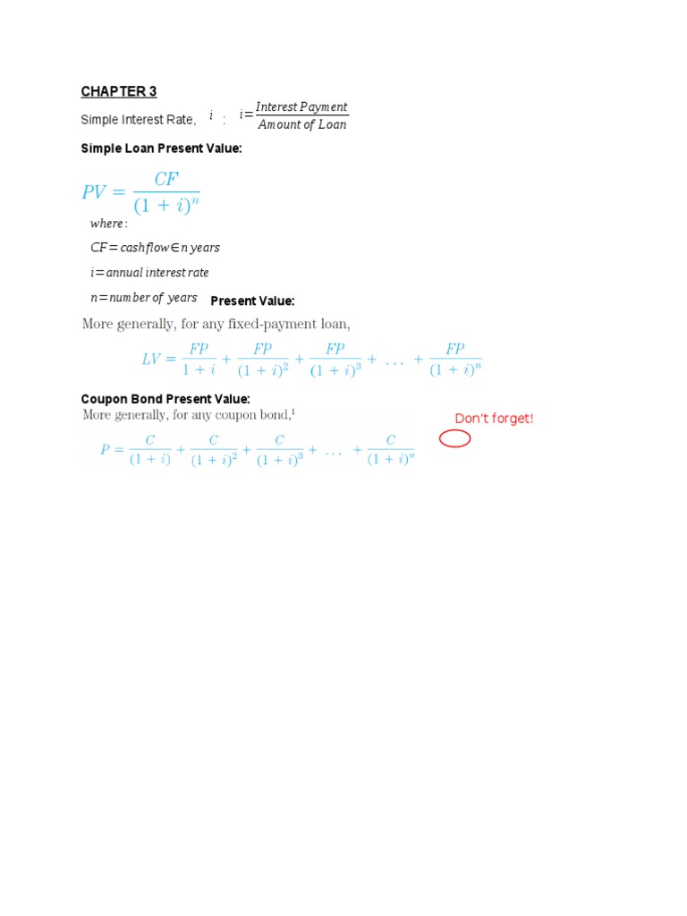 Calculating Present Values for Simple Interest Loans, Coupon Bonds, and ...