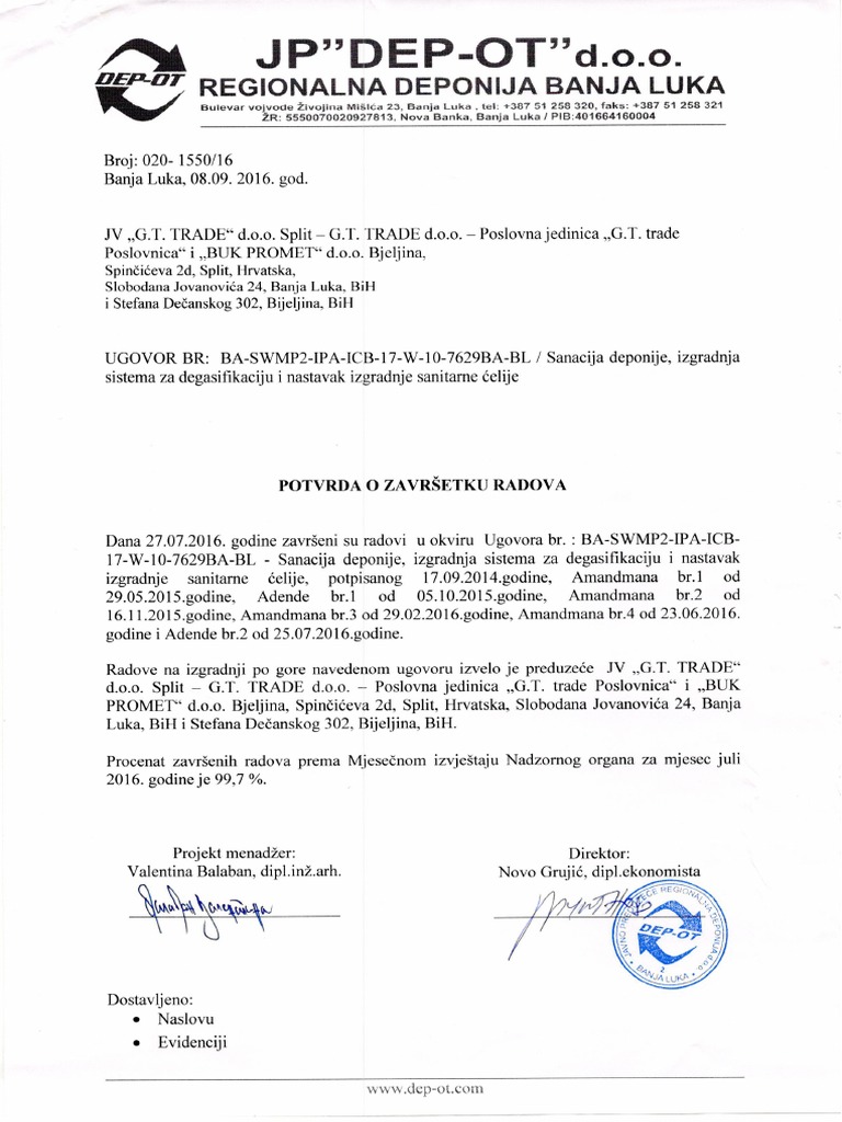 Potvrda o zavrsetku radova + zapisnik o primopredaji