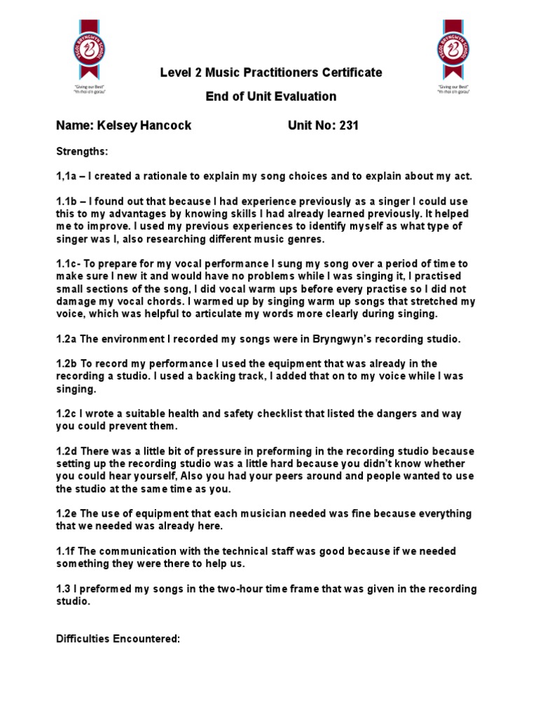 Evaluation Template | Download Free PDF | Singing | Cognition