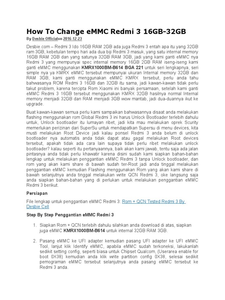 How To Change EMMC Redmi 3 16GB | PDF