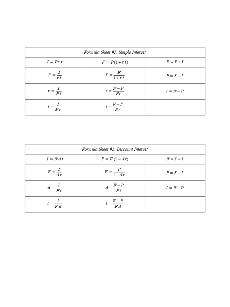 Formula Sheets 1 | PDF | Personal Finance | Actuarial Science
