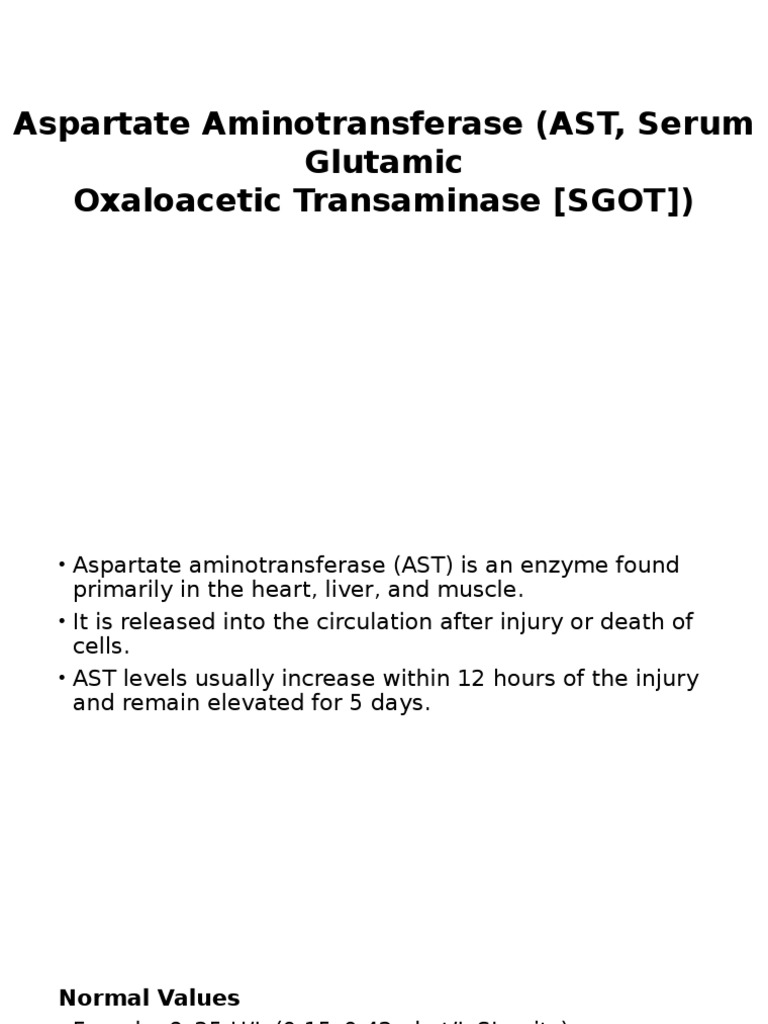 Aspartate Aminotransferase (AST, Serum Glutamic | Diseases And ...