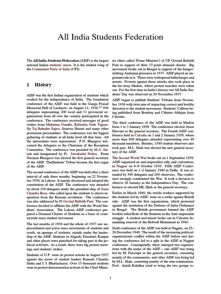 Aisf | PDF | Politics Of India | Indian Independence Movement