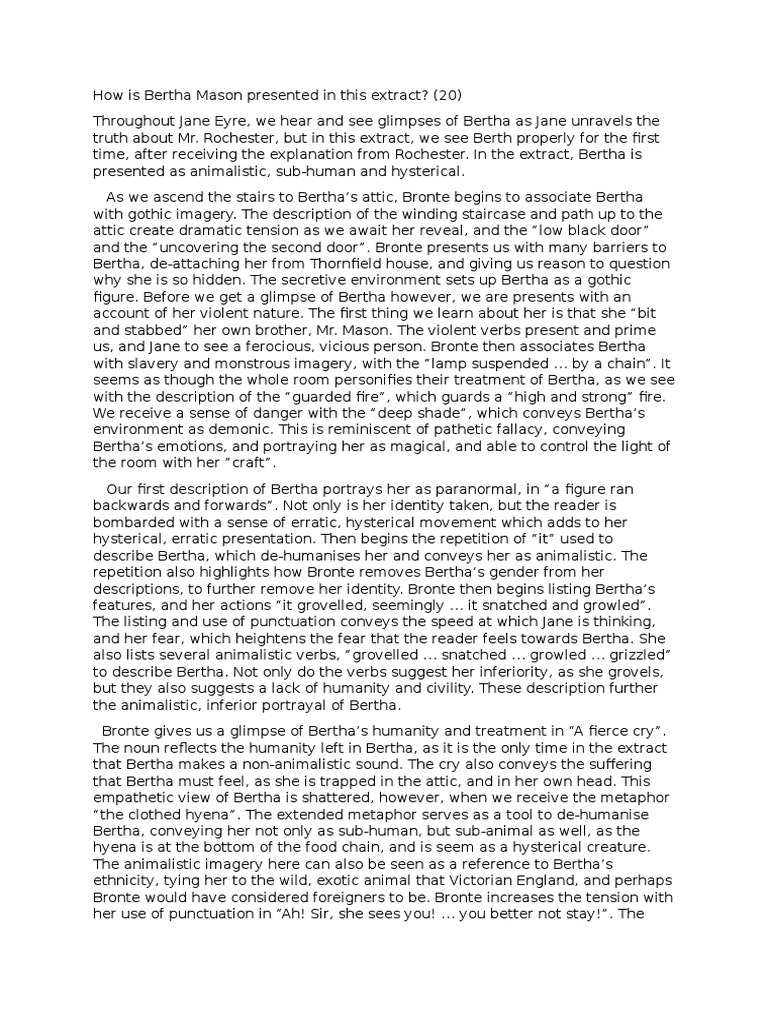 how is bertha mason presented in this extract | Jane Eyre | Fiction ...