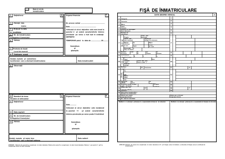 Fisa Inmatriculare PDF | PDF