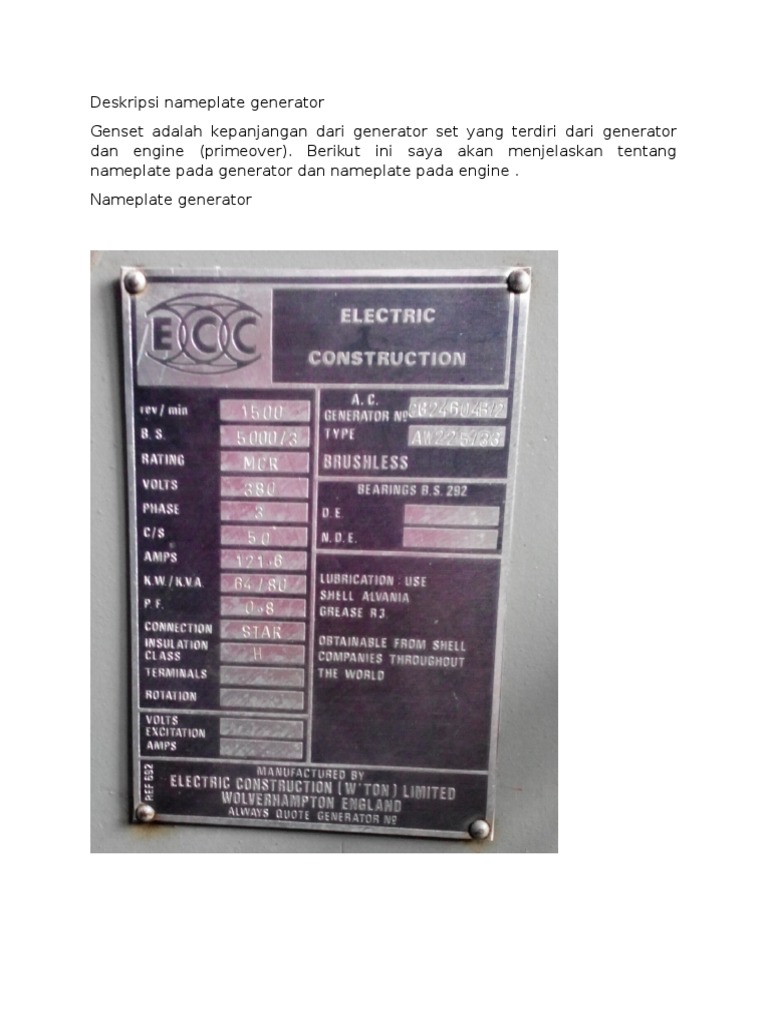 Deskripsi Nameplate Generator | PDF