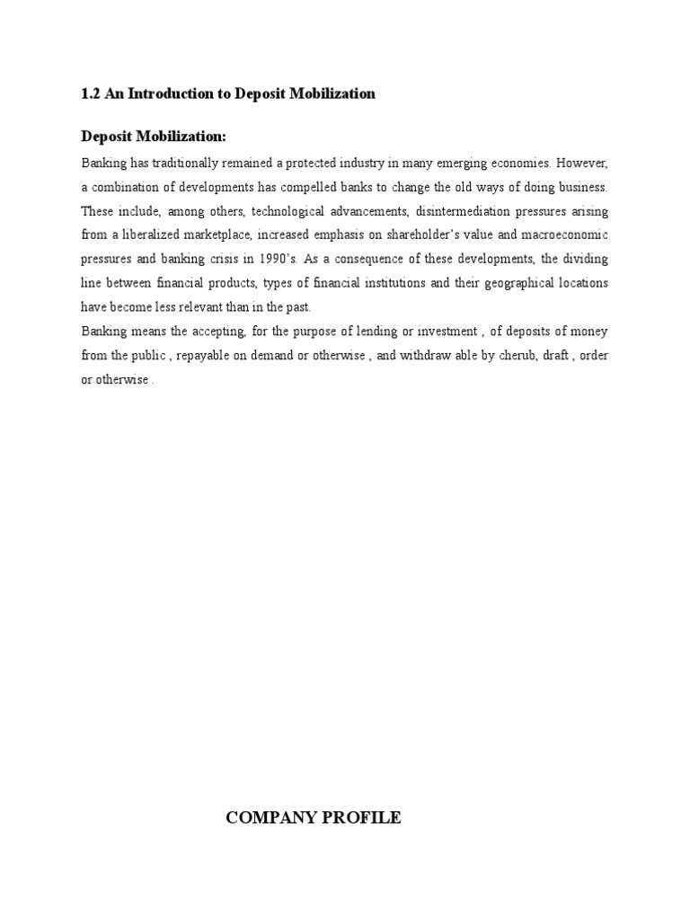 1.2 An Introduction To Deposit Mobilization Deposit Mobilization | PDF ...